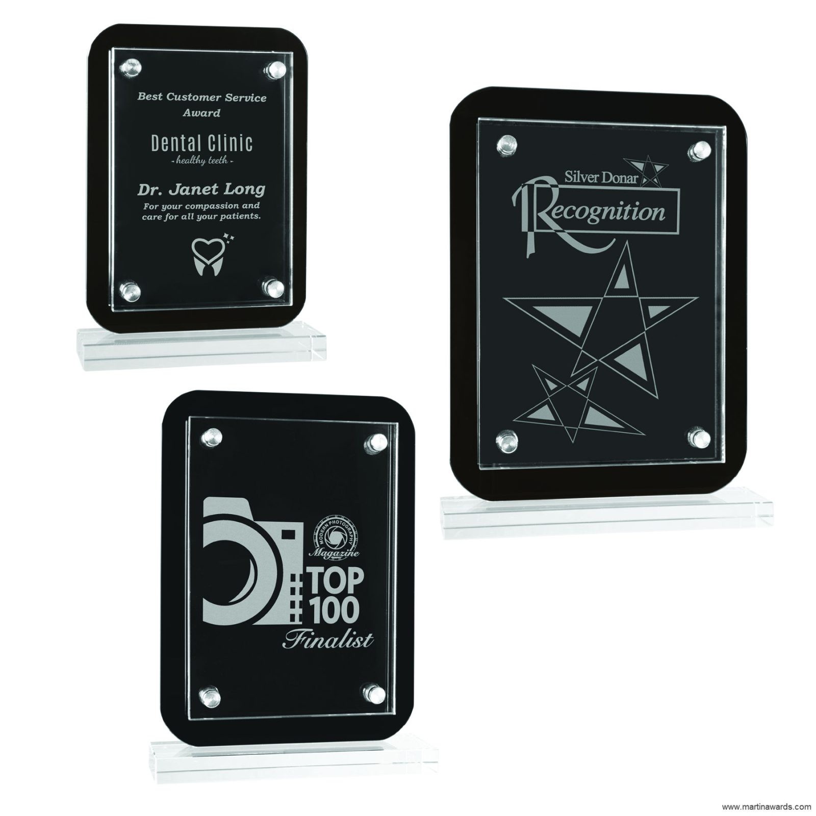 Floating Glass Stand-up Plaques - Martin Awards