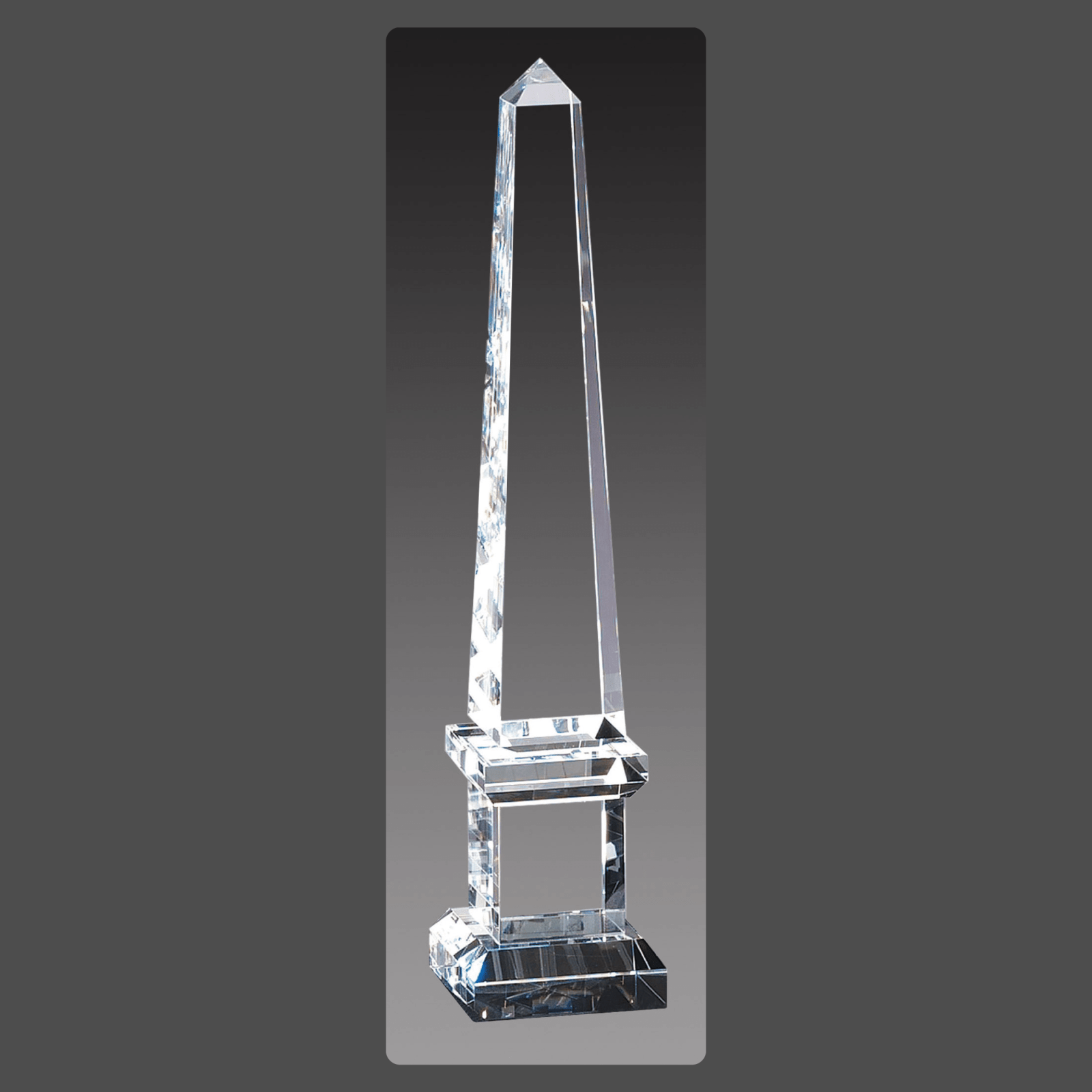 2 3/4" x 13" Crystal Obelisk Towers on Pedestal - Martin Awards